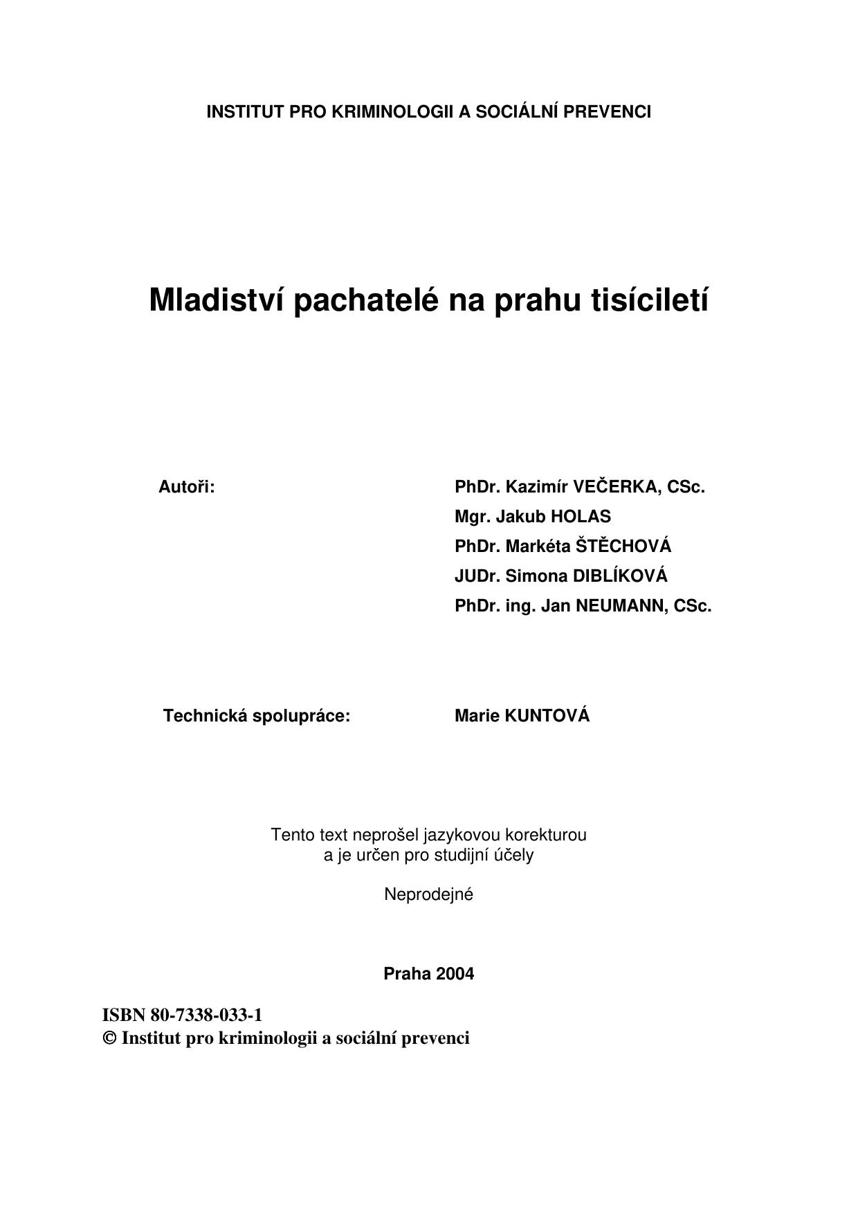 Mladiství pachatelé na prahu tisíciletí